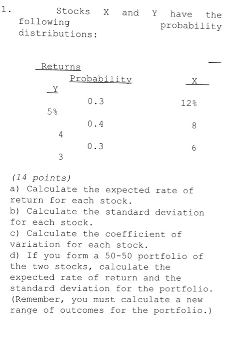Solved Stocks X and Y have the following probability | Chegg.com