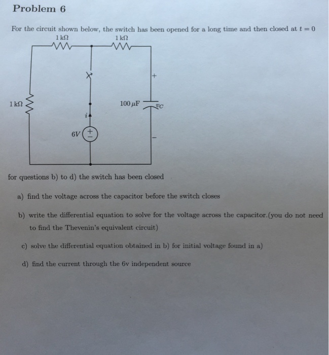 Solved For the circuit shown below, the switch has been | Chegg.com