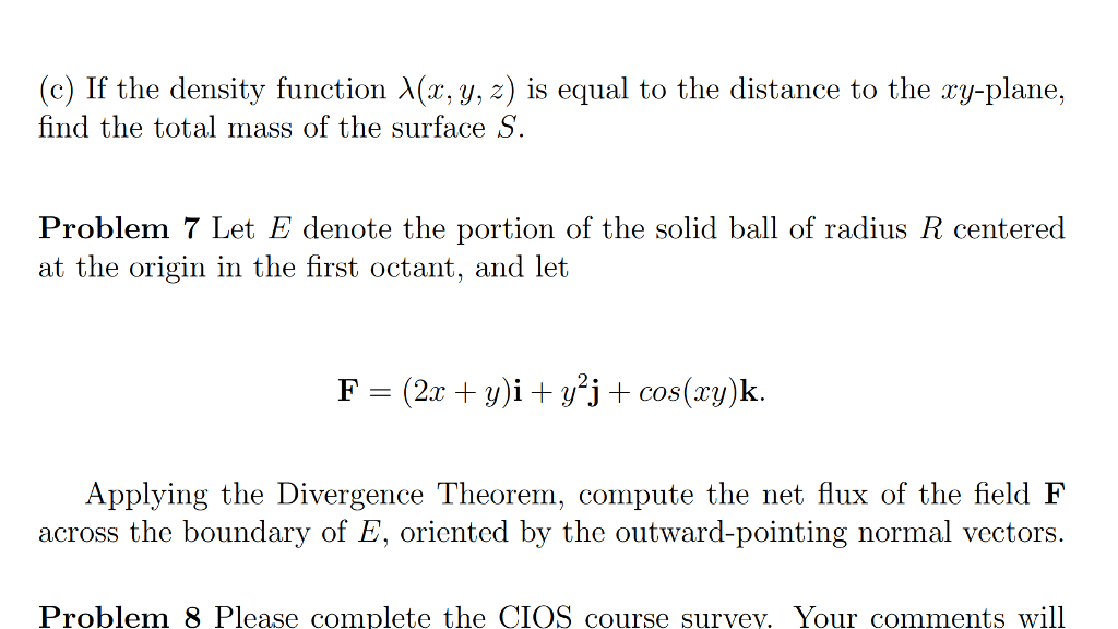 Solved (c) If the density function λ(x, y, z) is equal to | Chegg.com