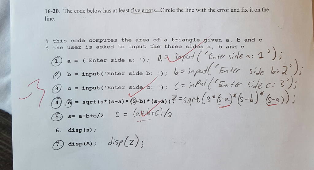 Solved 16-20. The code below has at least five e Circle the | Chegg.com