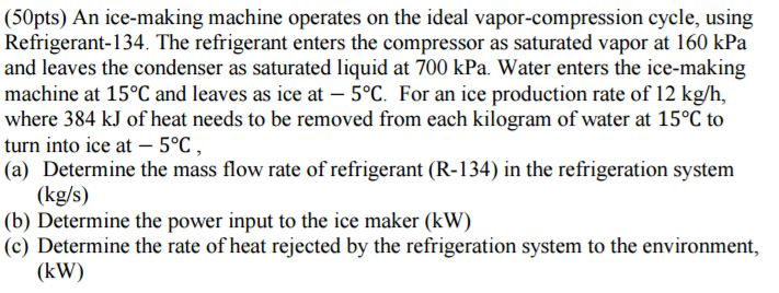 Solved An ice-making machine operates on the ideal | Chegg.com