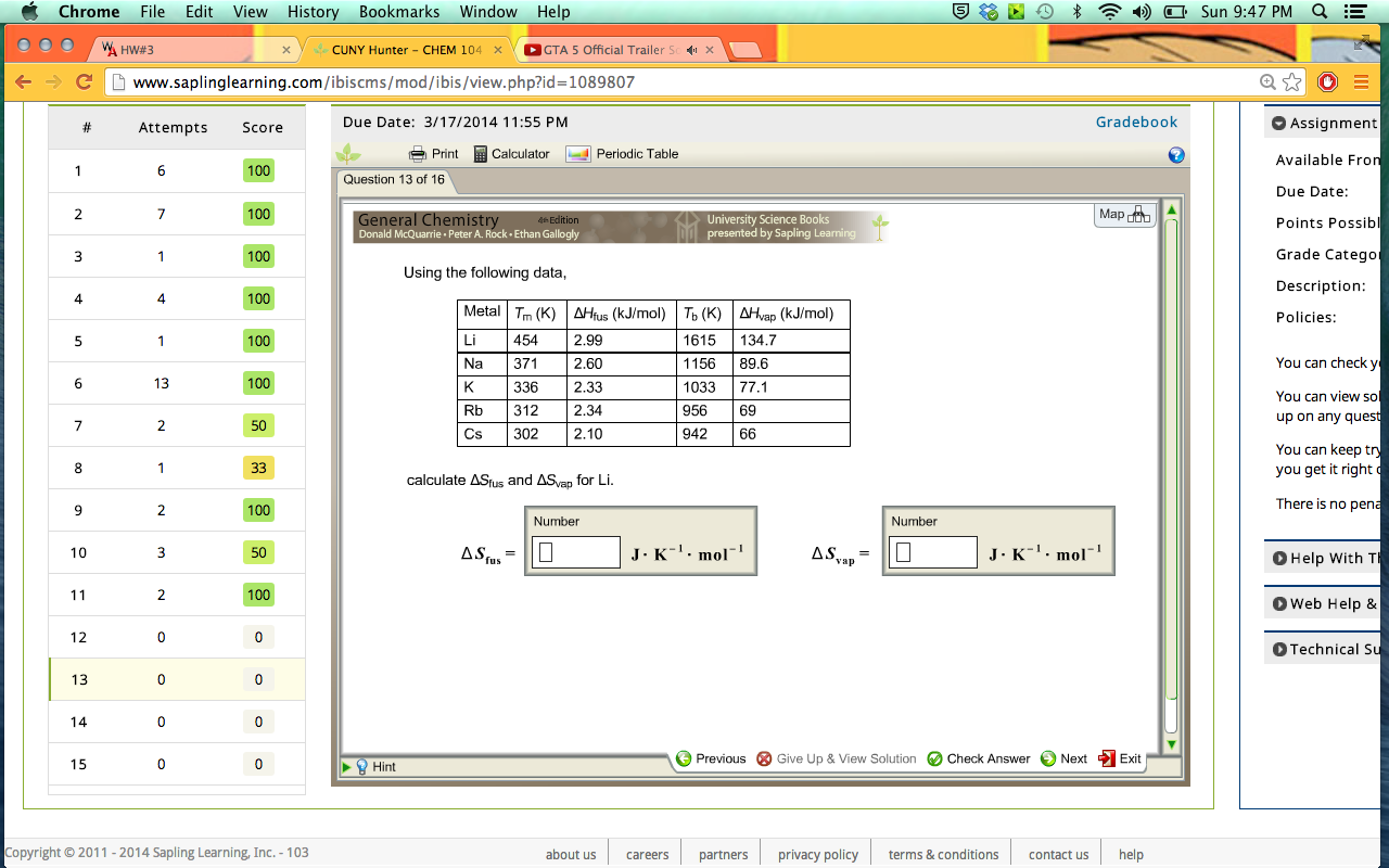 Solved calculate ?Sfus and ?Svap for Li. | Chegg.com