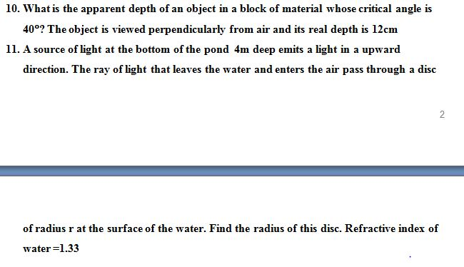 Solved 10. What is the apparent depth of an object in a | Chegg.com