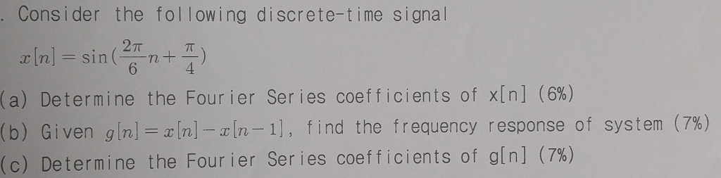Solved Consider the following discrete-time signal 2? 6 (a) | Chegg.com