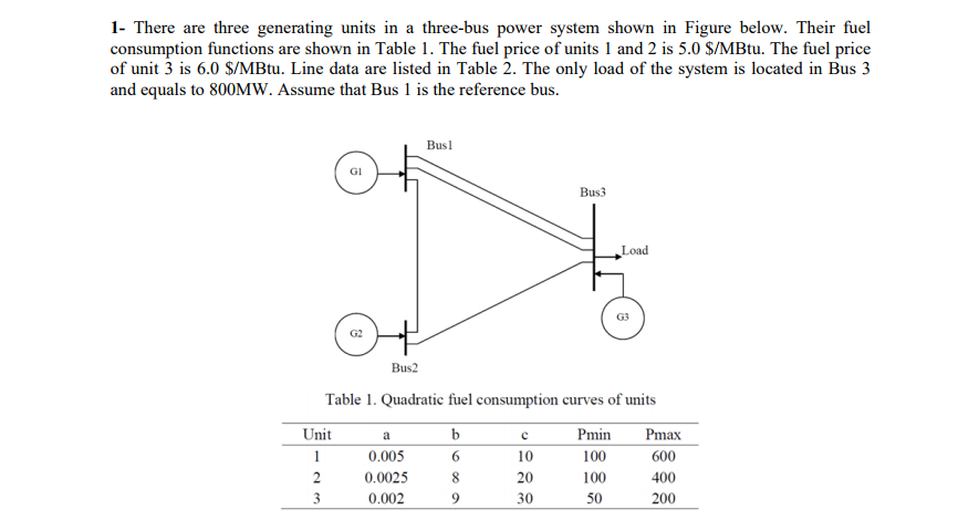 Solved 1- There are three generating units in a three-bus | Chegg.com