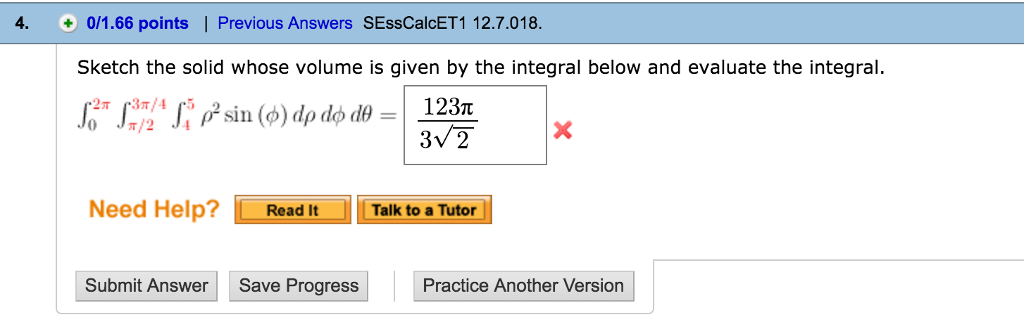 Solved Sketch the solid whose volume is given by the | Chegg.com