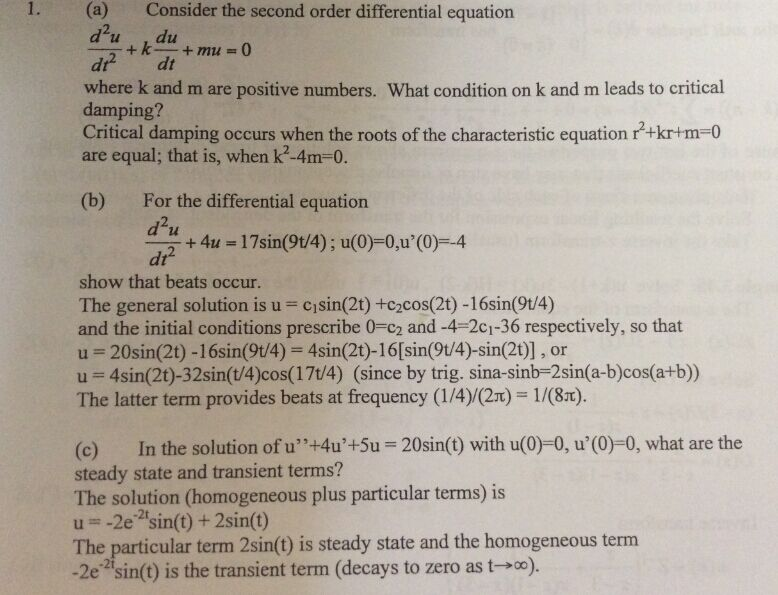 Solved 1. (a) Consider the second order differential | Chegg.com