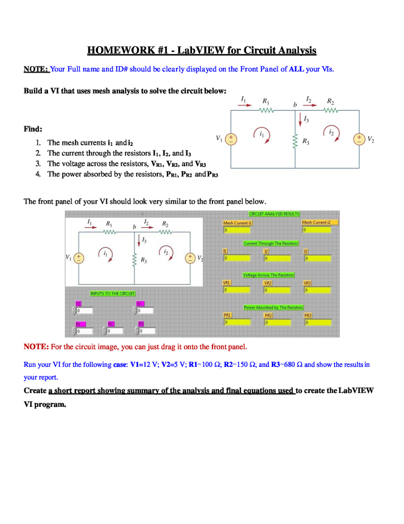Solved HOMEWORK #1 LabVIEW for Circuit Analysis NOTE Your | Chegg.com