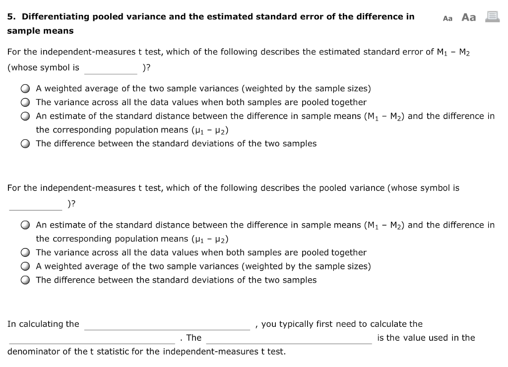 Solved 5. Differentiating pooled variance and the estimated | Chegg.com