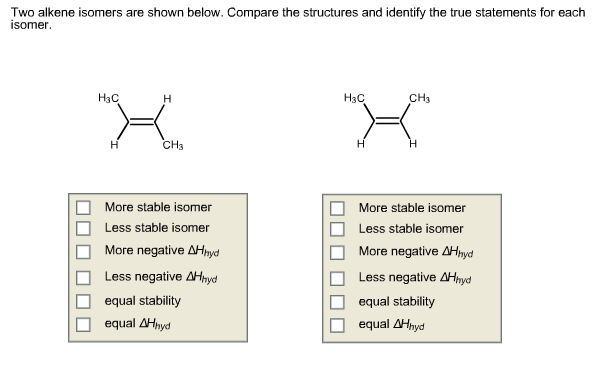 Solved Two alkene isomers are shown below. Compare the | Chegg.com