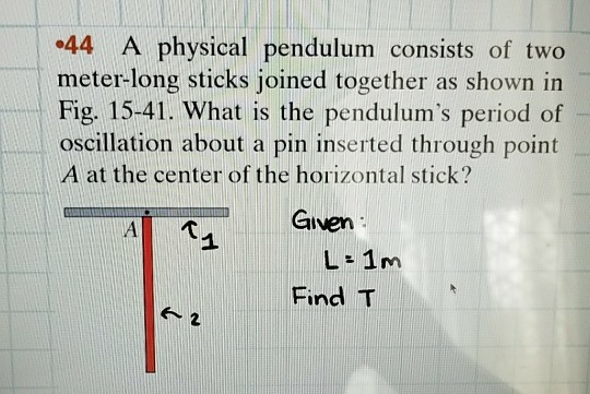 Solved 44 A physical pendulum consists of two meter-long | Chegg.com