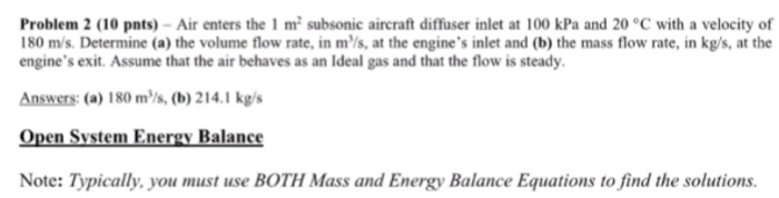 Solved Air enters the I m: subsonic aircraft diffuser inlet | Chegg.com