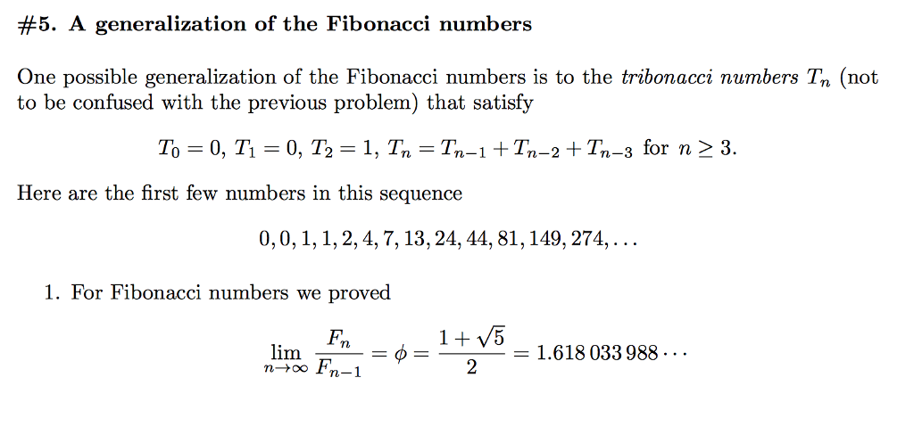 #5. A generalization of the Fibonacci numbers One | Chegg.com