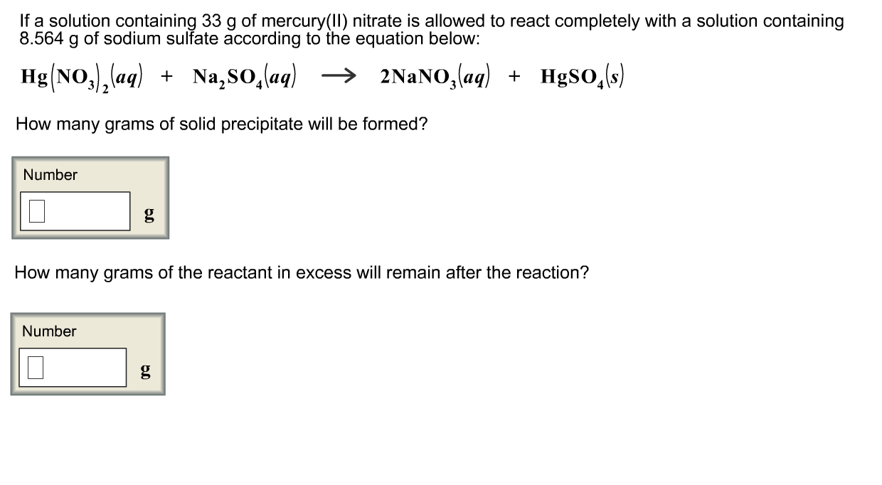 Solved If a solution containing 33 g of mercury(II) nitrate | Chegg.com