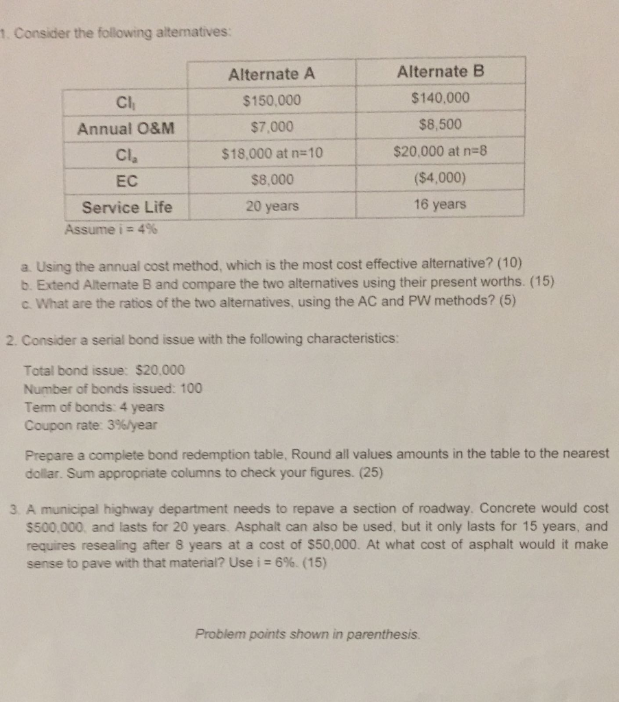 Solved Consider the following alternatives: a Using the | Chegg.com
