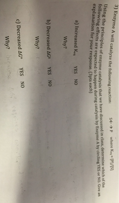 Solved 3) Enzyme A will catalyze the following reaction S← → | Chegg.com