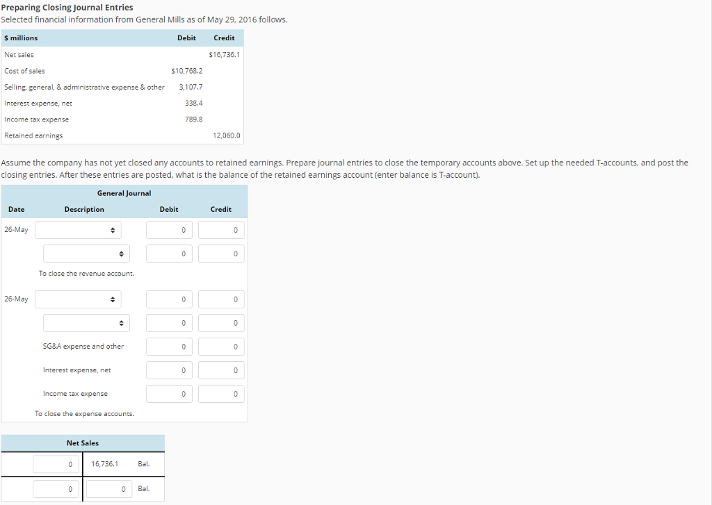 Solved Preparing Closing Journal Entries Selected financial | Chegg.com