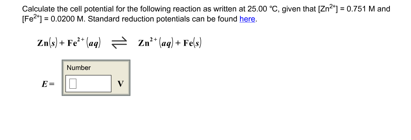 Solved Calculate the cell potential for the following | Chegg.com