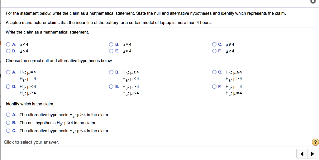 Solved For the statement below, write the claim as a | Chegg.com