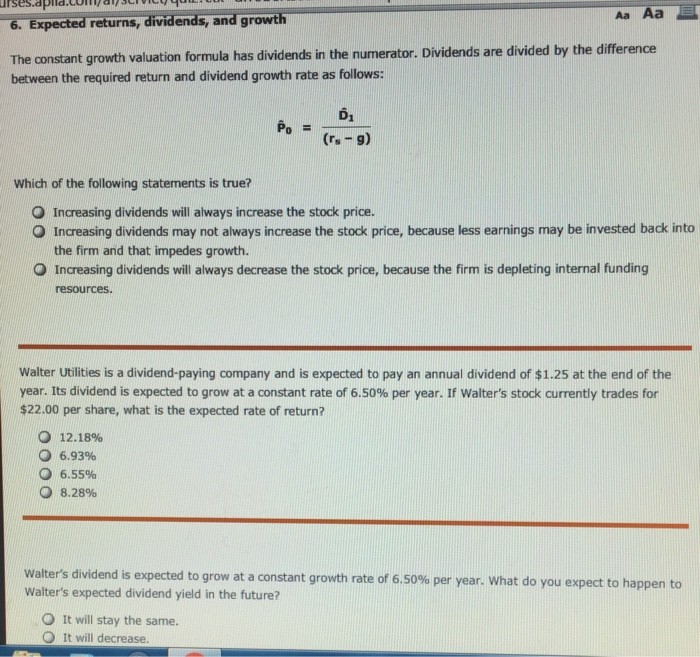 Solved The constant growth valuation formula has dividends | Chegg.com