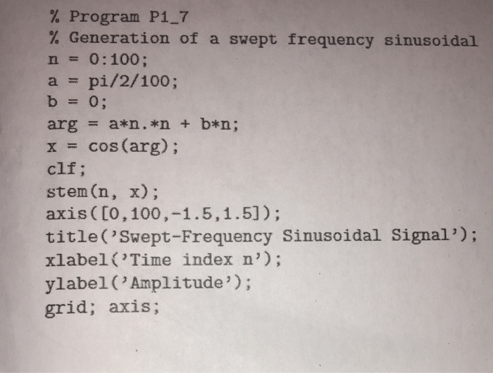 Solved Program P1.7 Generation of a swept frequency | Chegg.com
