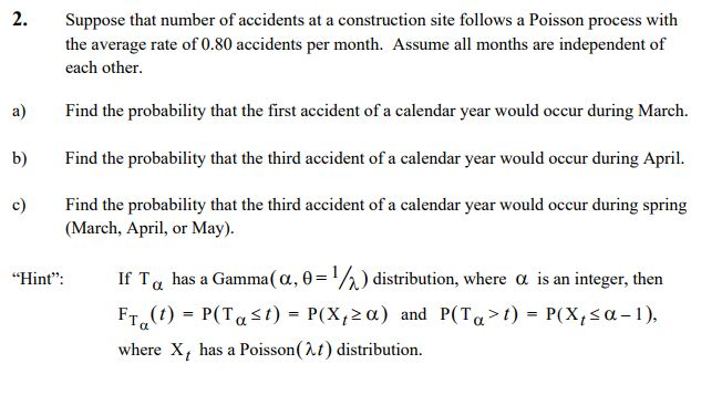Solved Suppose that number of accidents at a construction | Chegg.com