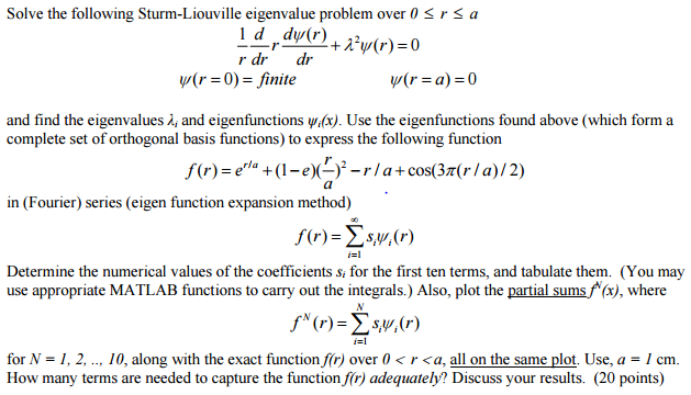 Solve The Following Sturm Liouville Eigenvalue