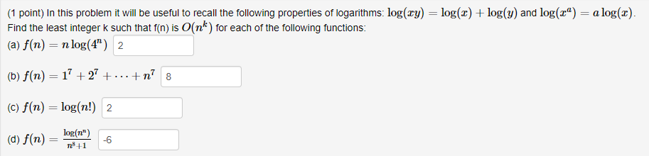 Solved log(z) log(y) and log(x") a log(x). (1 point) In this | Chegg.com