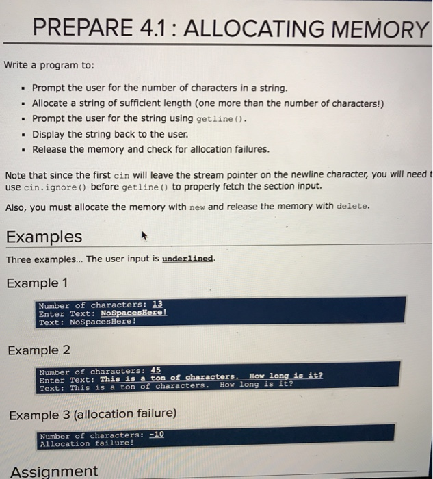 Solved PREPARE 4.1: ALLOCATING MEMORY Write a program to: . | Chegg.com