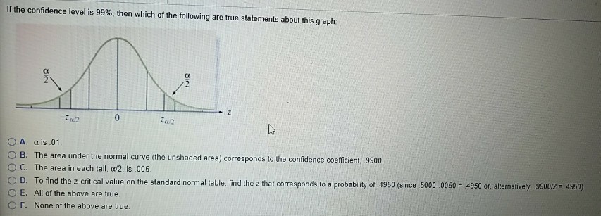 Solved If the confidence level is 99%, then which of the | Chegg.com