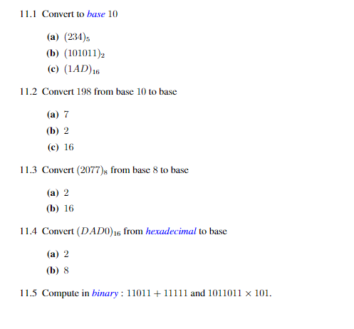 Solved 11.1 Convert to base 10 (a) (234)s (b) (101011)2 (c) | Chegg.com