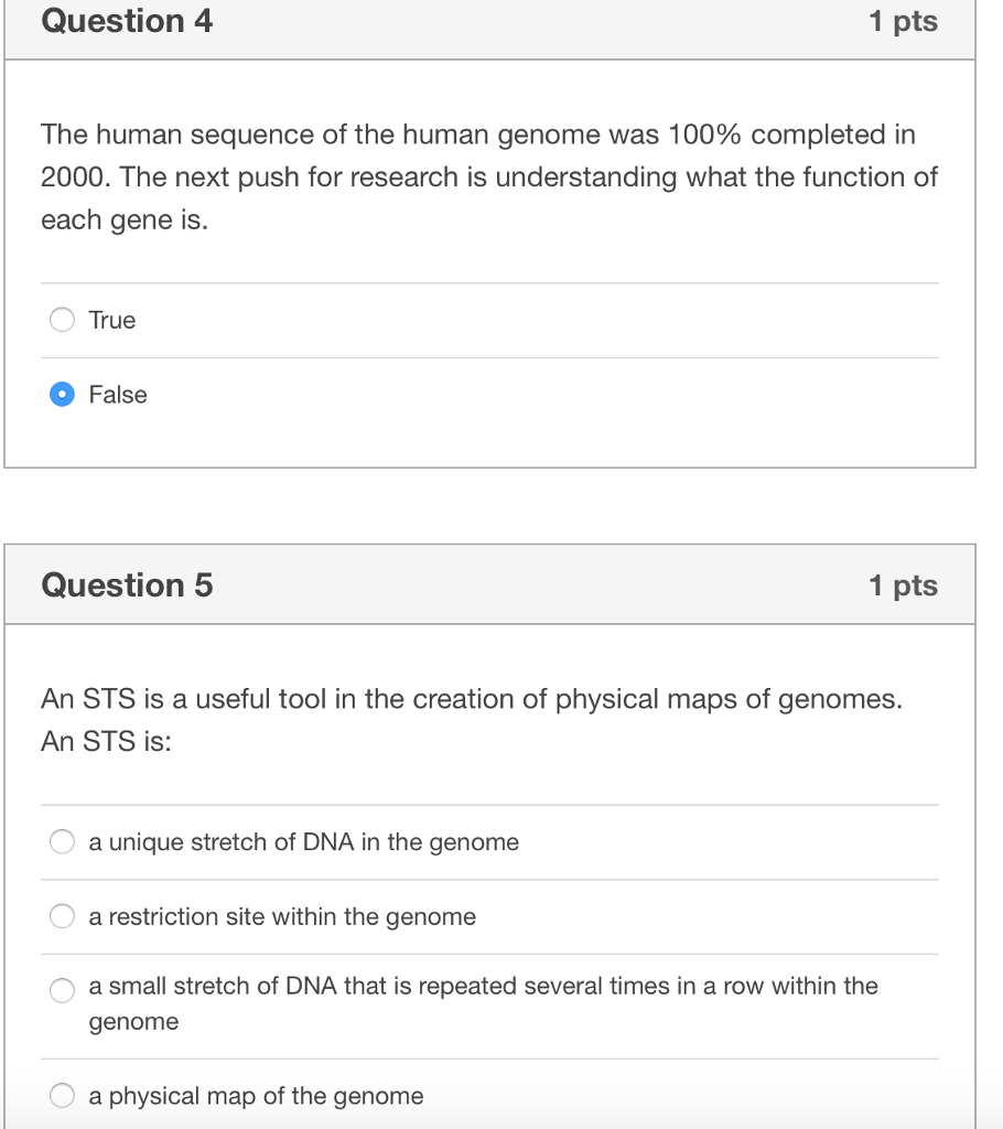 Solved Question 4 1 pts The human sequence of the human | Chegg.com