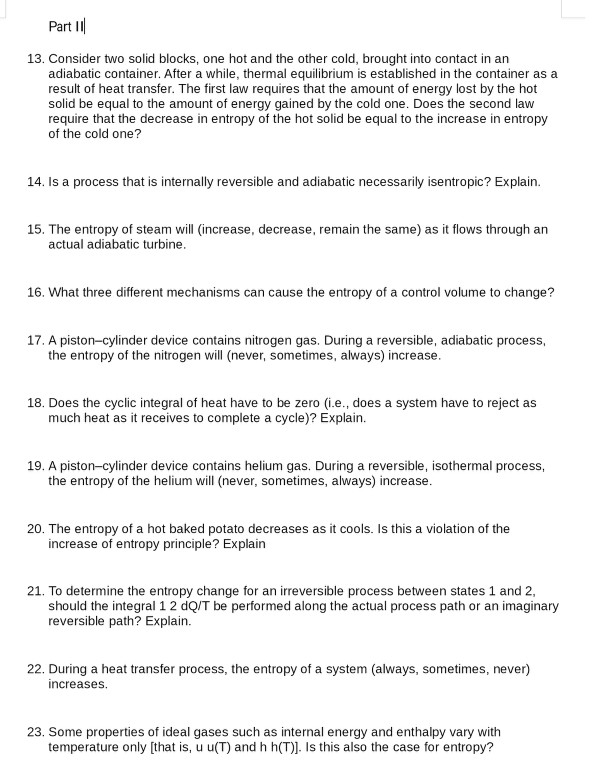 Solved Part Il 13. Consider two solid blocks, one hot and | Chegg.com