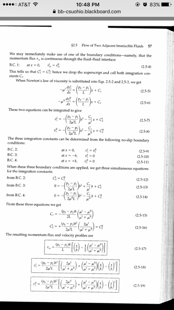 Flow of two adjacent immiscible fluids. | Chegg.com