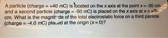 Solved A particle (charge = +40 mC) is located on the x axis | Chegg.com