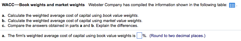 Solved WACC-Book weights and market weights Webster Company | Chegg.com