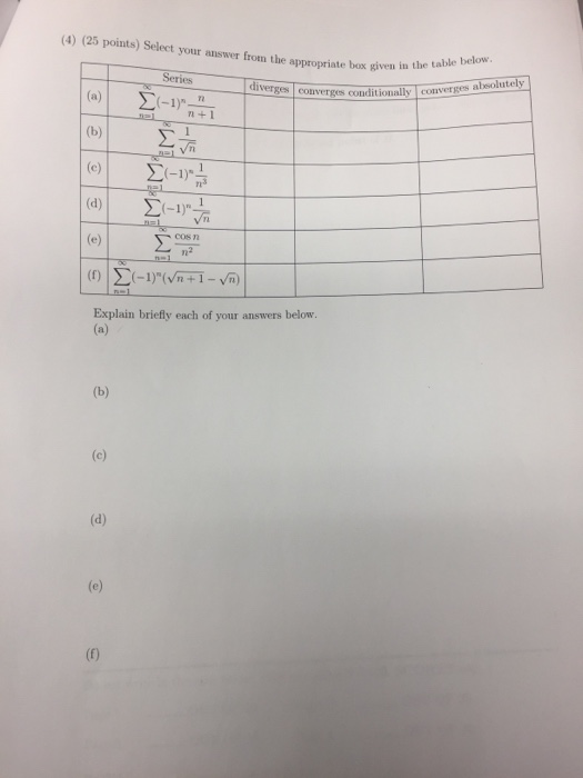 Solved Select your answer from the appropriate box given in | Chegg.com