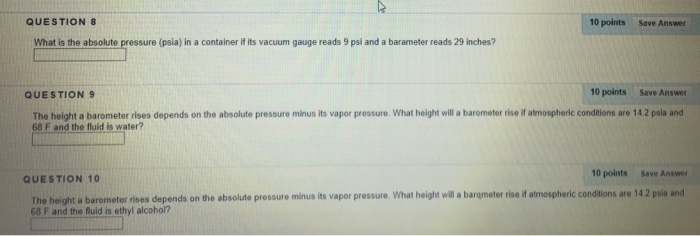 Solved What is the absolute pressure (psia) in a container | Chegg.com
