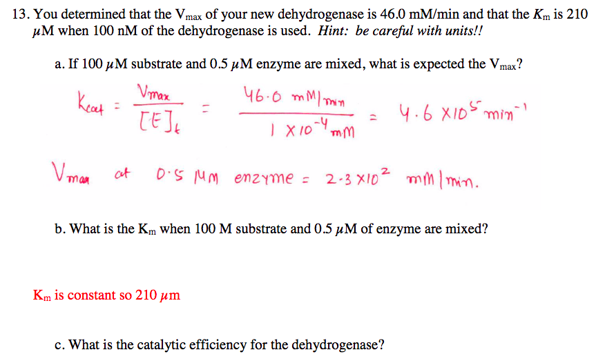 Solved 13. You determined that the Vmax of your new | Chegg.com
