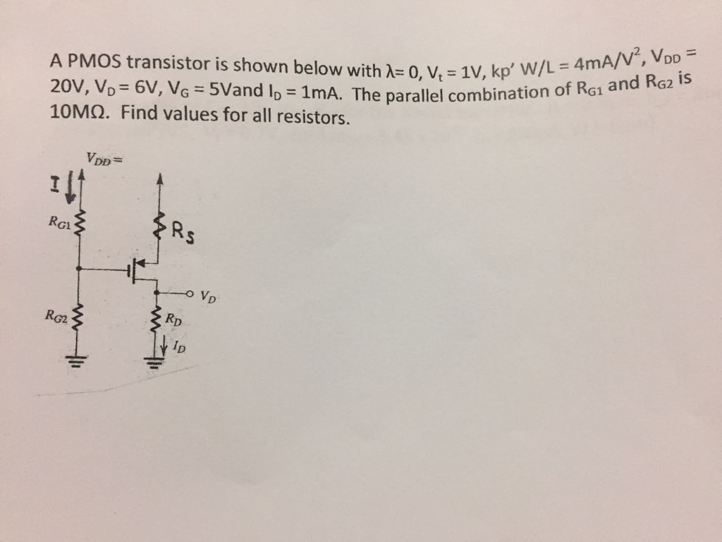Solved = A shown at PMOS transistor is below with 0, V = 1V, | Chegg.com