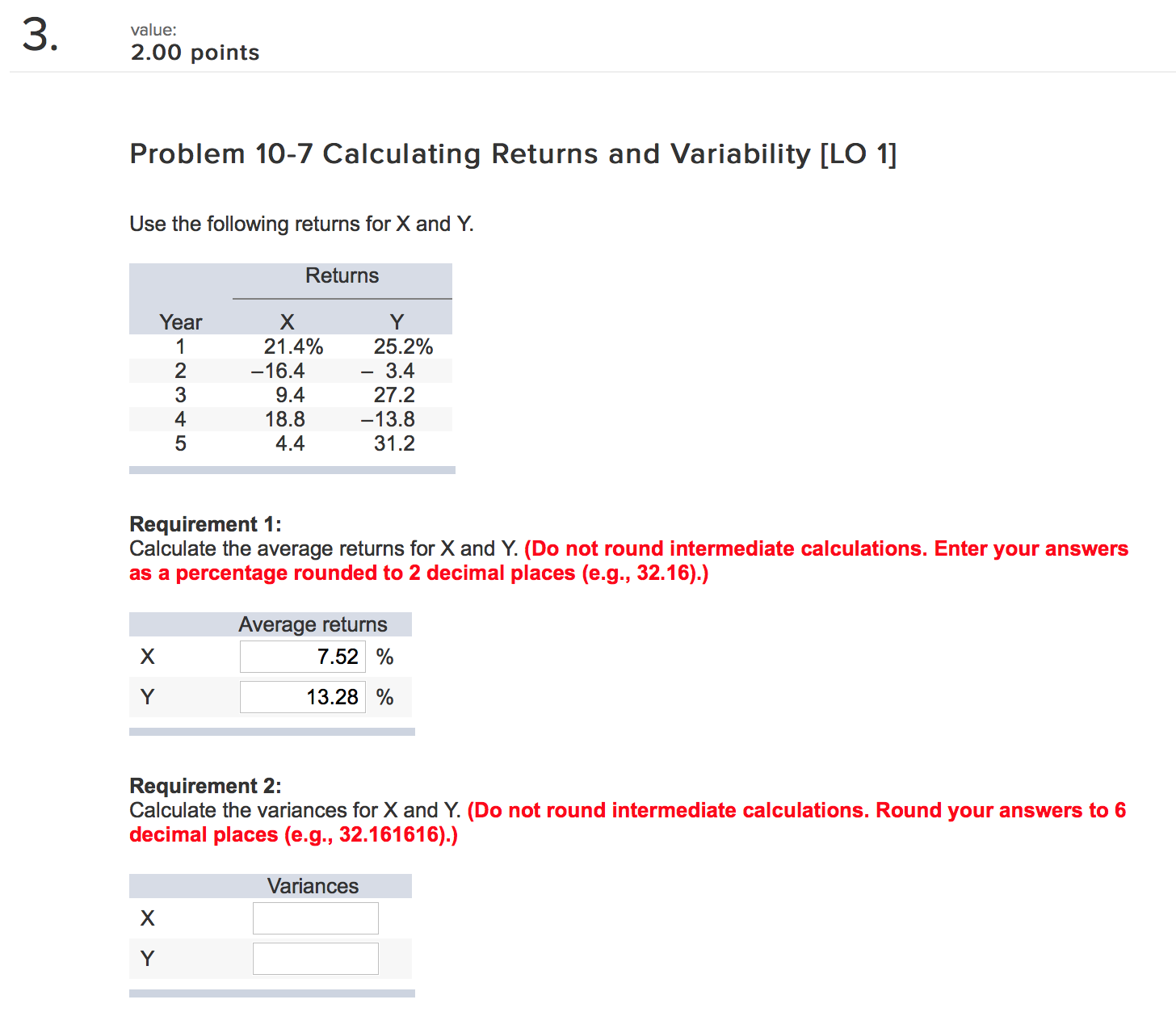 Solved Use the following returns for X and Y. Calculate the | Chegg.com