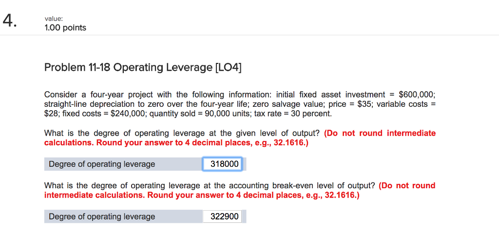 Solved 4. value: 1.00 points Problem 11-18 Operating | Chegg.com