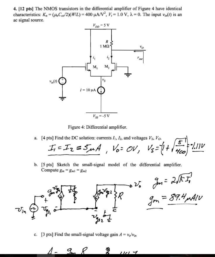 Solved 4. 12 ptsl The NMOS transistors in the differential | Chegg.com