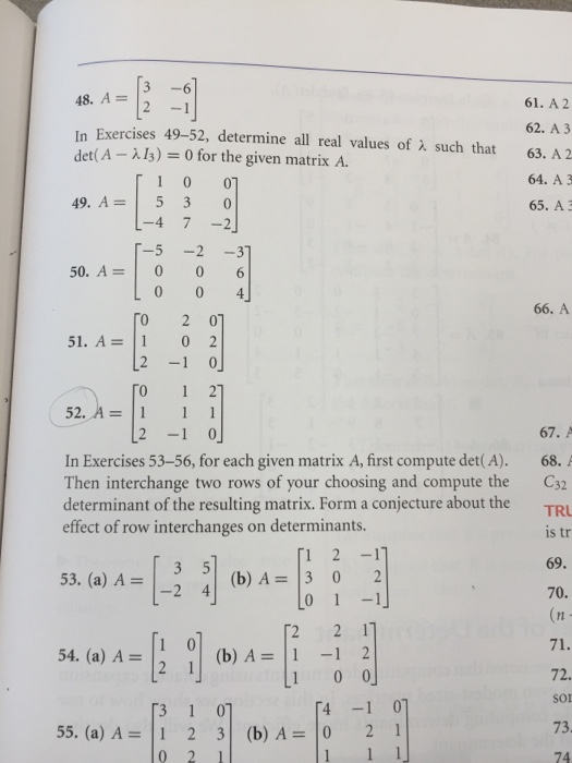 Solved Determine All Real Values Of Lambda Such That Det A 1758