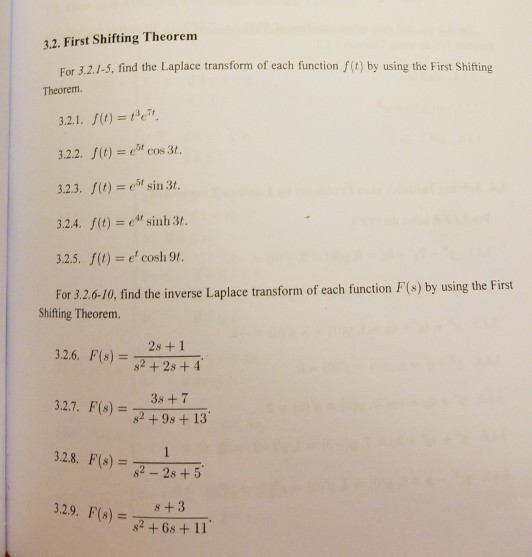 Solved 3.2. First Shifting Theorem For 3.2.1-5, find the | Chegg.com