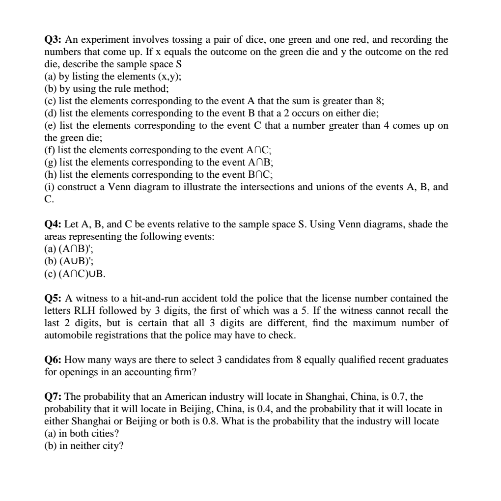 Solved Q3: An experiment involves tossing a pair of dice, | Chegg.com
