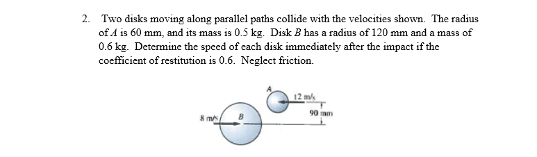 Two disks moving along parallel paths collide with | Chegg.com