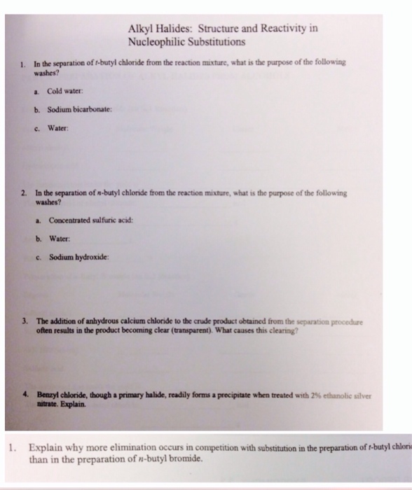 In The Separation Of T Butyl Chloride From The