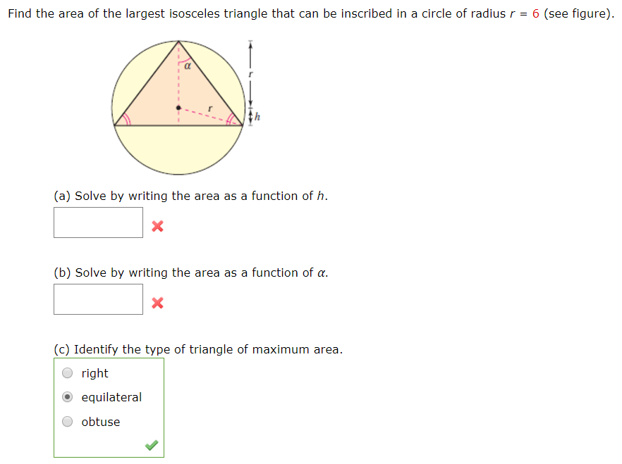 Solved Find the area of the largest isosceles triangle that | Chegg.com