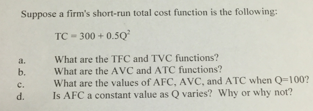 Solved Suppose a firm's short-run total cost function is the | Chegg.com